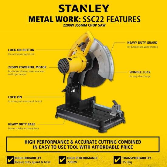 STANLEY SSC22 2200 Watt 355mm Chop Saw with Saw Wheel SSC22 IN
